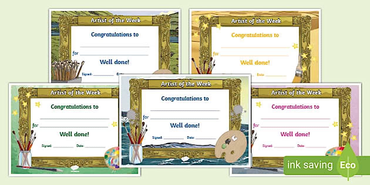Artist of the Week Certificates